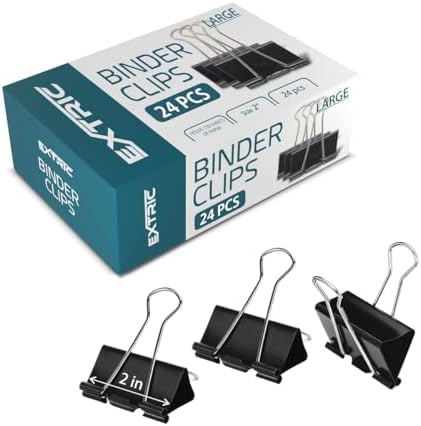 Amazon.com : Binder Clips - 24 Pack Large Black Paper Clamps, 2 Inch ...