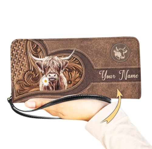 Amazon.com: Personalized Cow Cattle Beach Women Leather Wallet, Vintage ...