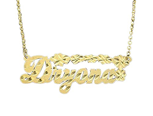 Amazon.com: 10k Gold Name Necklace Diamond Cut Flowers Personalized ...