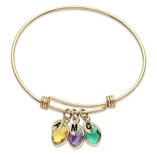Amazon.com: Birthstones & Initials Bracelet for Mom, Grandma, Women 1 ...