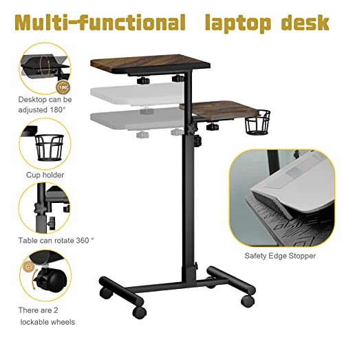 Mobile Laptop Desk, 44inch Height Adjustable Rolling Laptop Stand with ...