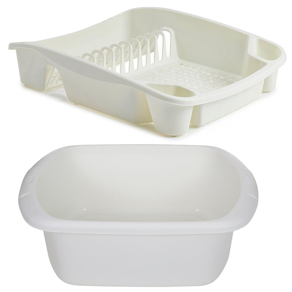 Plastic Large Washing up Bowl and Dish Drainer Basin Rack Kitchen Plate ...
