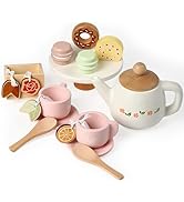 Amazon.com: Dorjee Wooden Tea Set for Little Girls, Wooden Toys Toddler ...