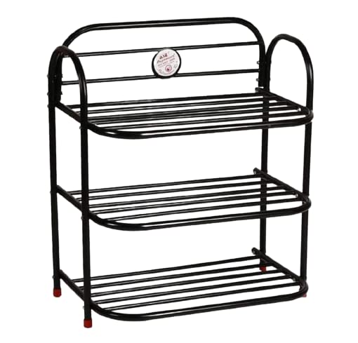 Megha Steel Multi-Purpose Carbon Steel Shoe Rack - (3 Tier, Black ...
