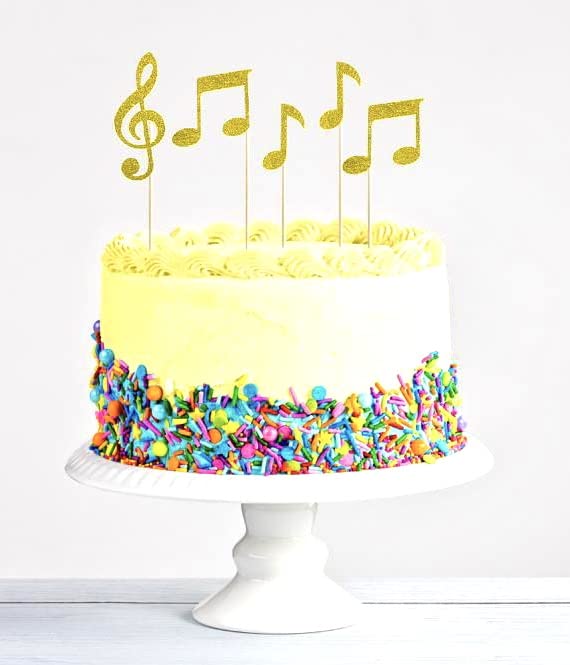 CloverCrafts Double-Sided Gold Glitter Music Note Cake Topper – Happy ...