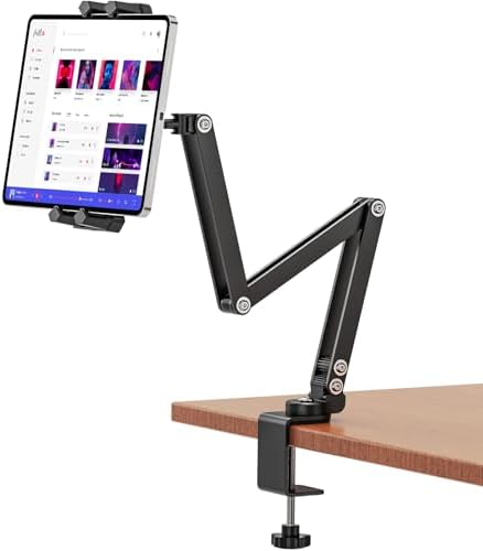 Rodison Tablet Stand for Desk, Foldable iPad Desk Mount with 360° Rotating Aluminum Arm, Tablet ...