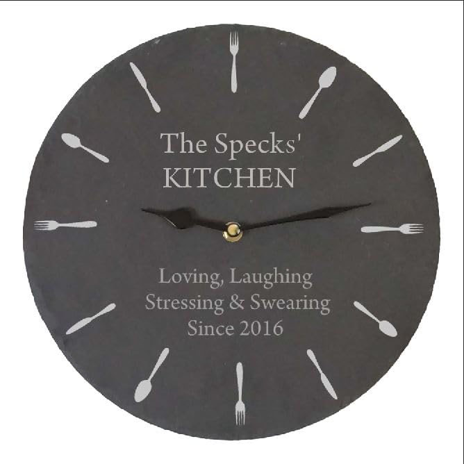 Personalised Family Slate Kitchen Clock | Custom Engraved Unique Wall ...