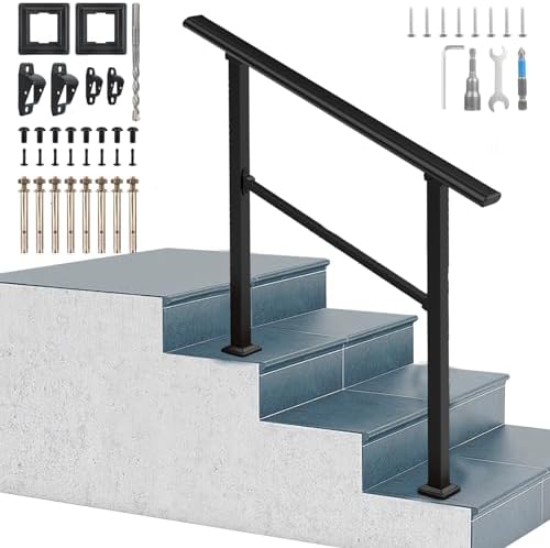 VEVOR Handrails for Outdoor Steps, 2-3 Step Stair Hand Rail Kit ...