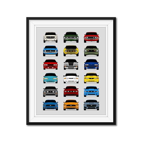 Custom Car Posters History of Ford Mustang Generations and Handmade ...