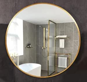 Modern Round Rose Gold Wall Mirror 60cm x 60cm Aluminium Alloy Frame ...