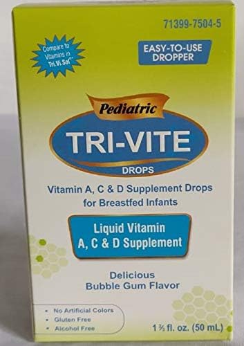 Amazon.com: Akron 的 Tri-Vite 液體維他命 A、C 和 D 補充劑滴劑 (泡泡糖味) 適用於母乳餵養的嬰兒,50 ...