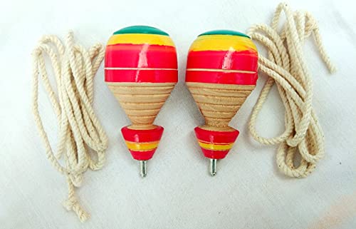 Buy Wooden Spinning Tops Combo Pack with String- Multi Color Toy for ...