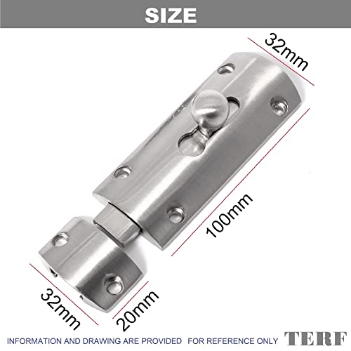 TERF 100mm Brushed Nickel Modern Door Bolt Latch 100mm [4”] Surface ...
