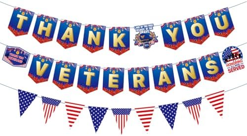 Amazon.com: YEIRFYY Thank You Veterans Paper Banner and Pennant Banner ...