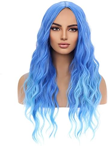 Amazon.com : MAGQOO Blue Wig for Women Blue Ombre Wig Long Curly Wavy ...