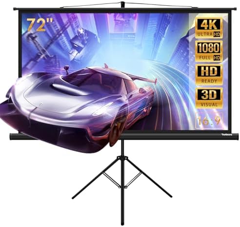 Todeco Screen with Tripod 72 Inches, Portable Projector Screen, 160 x ...