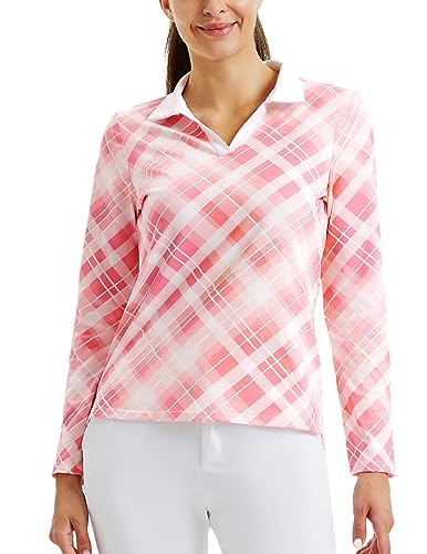 Snapklik.com : Womens Plaid Pink Golf Shirt Long Sleeve Dry Fit UPF 50 ...