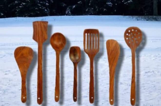 Buy Wooden Cooking Spoons and Serving Spoon Set of 7 | Non Stick ...