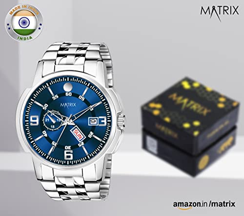 Buy Matrix Black, Blue, White Dial, Day & Date Functioning, Stainless ...
