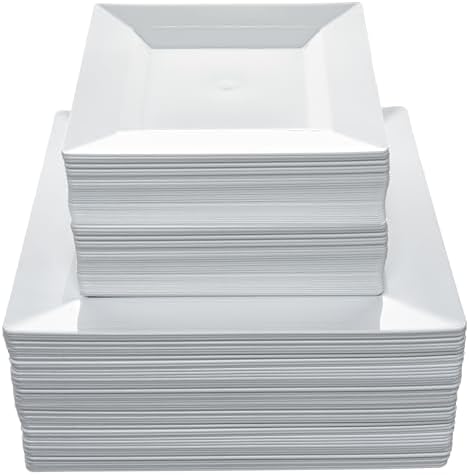 Amazon.com: Aya's 200 Square Plastic Plates, Heavy Duty Hard Plastic ...