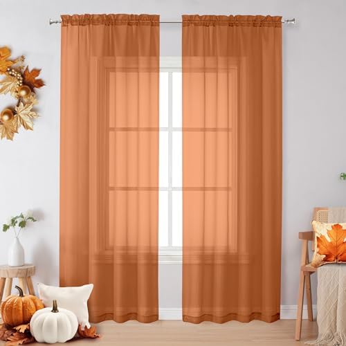 Amazon.com: OVZME Sheer Orange Curtains 84 inch Length 2 Panels Set ...