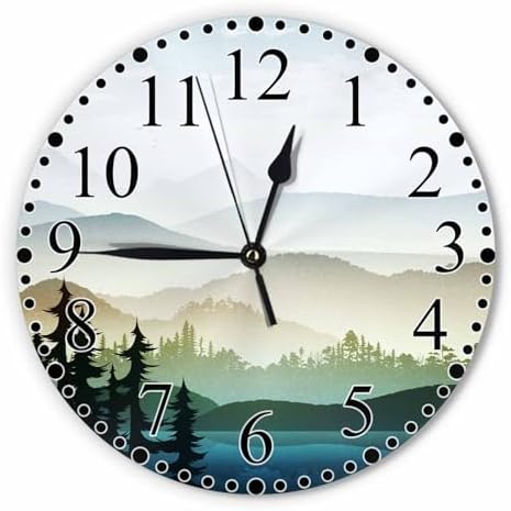 Amazon.com: KEEPSUPER Nature Landscape Wall Clock Mountain and Lake ...