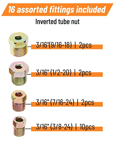 Racewill 25 ft 3/16 Copper Coated Brake Line Kit (Includes 16 Fittings ...