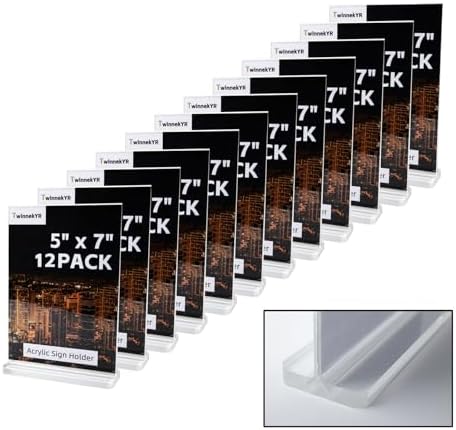 Amazon.com: TwinnekYR 12 Pack Acrylic Sign Holder, 5 x 7 inch T-Shaped ...