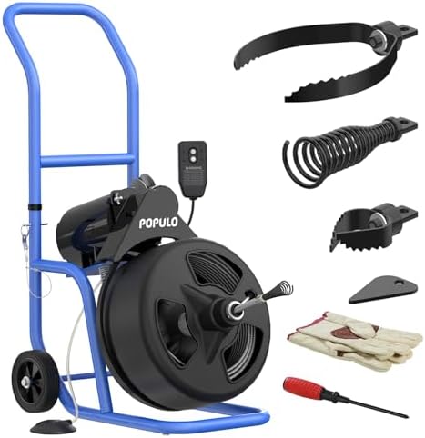 POPULO 75FT×3/8" Drain Cleaner Machine, Electric Drain Auger Drain ...