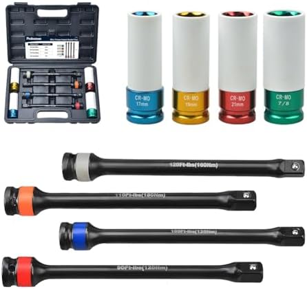 RIMKOLO 1/2" Drive Torque Limiting Extension Bar Set, 10-Piece Impact ...