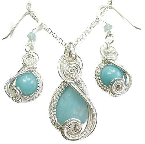 Amazon.com: Amazonite and Sterling Silver Necklace and Earrings Set ...