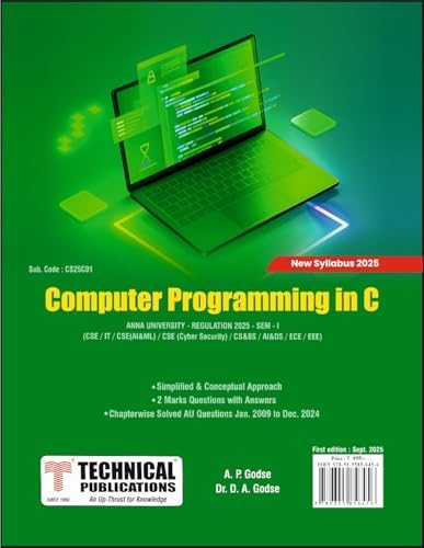 Buy Computer Programming in C for BE Anna University R25 CBCS (SEM - I ...