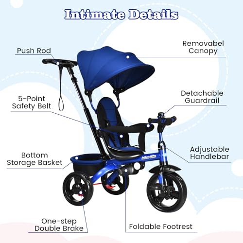 INFANS Tricycle de promenade 4 en 1 avec poignée de poussée réglable ...