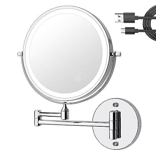 DUOVIO Rechargeable LED Wall Mounted Makeup Mirror 8 Inch Double Sided ...