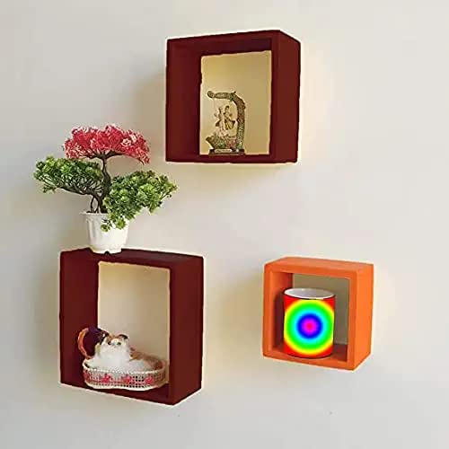 Kraftopedia® Square Shaped Wall Mounted Shelf Rack Set of 3 Decorative ...