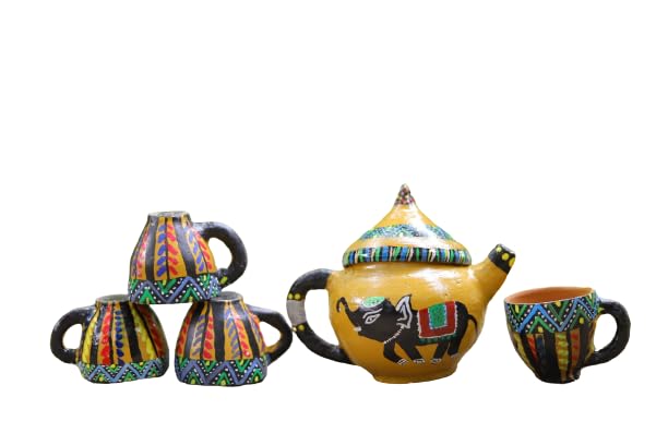 Buy Mitti Clay Tea Kettle with Lid and Tea Cup Coffee Cup Set Handmade ...