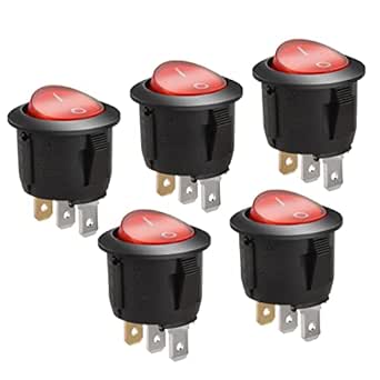 Heschen -Round Rocker Switches, 3 Terminals, Red Light 10A, 250VAC ...