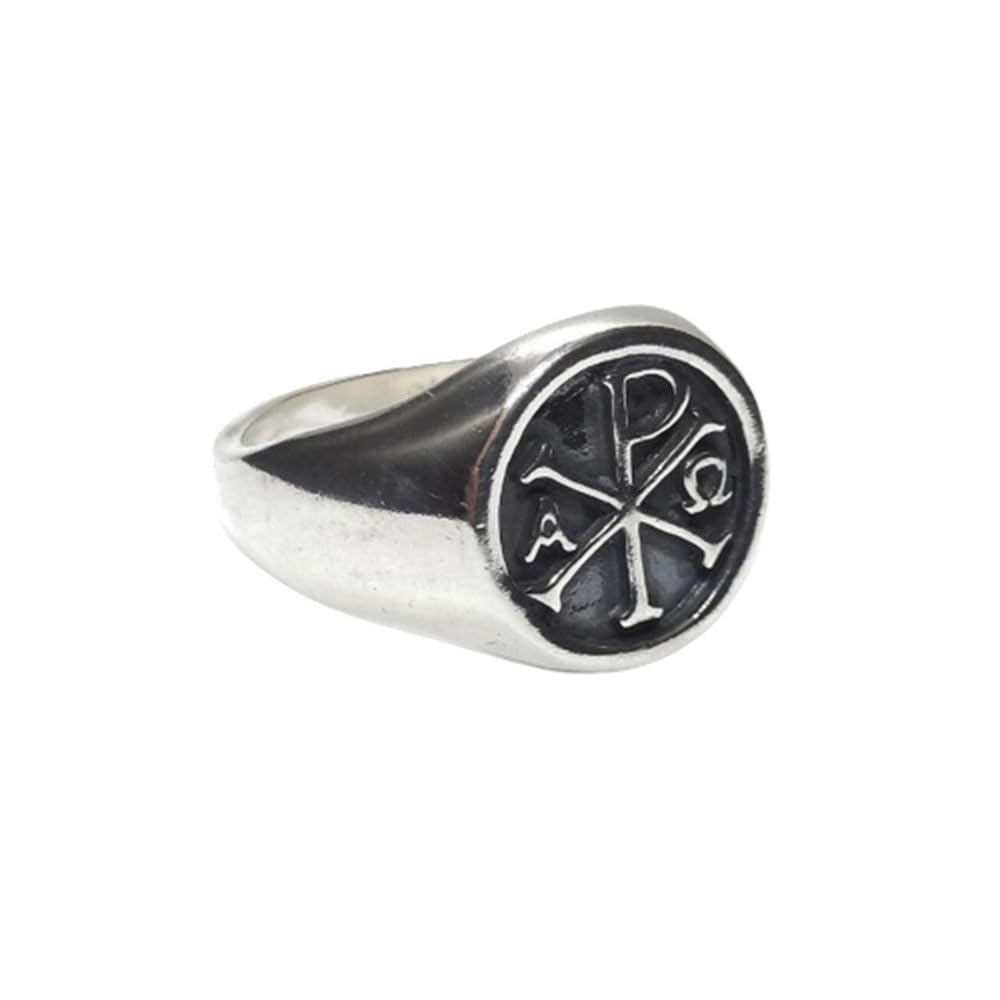 Amazon.com: 925 Sterling Silver Men Ring, Alpha Omega Chi Rho Ring, Chi ...