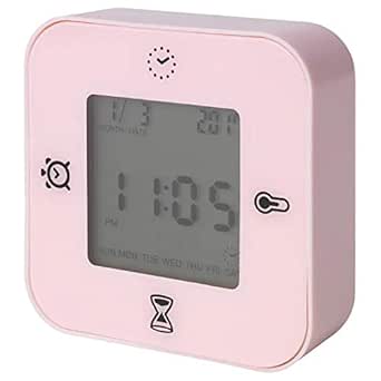 Ikea Polycarbonate Abstract Plastics Table Clock with Thermometer, Alarm, Timer (Pink, 3 x 7 x 7 ...