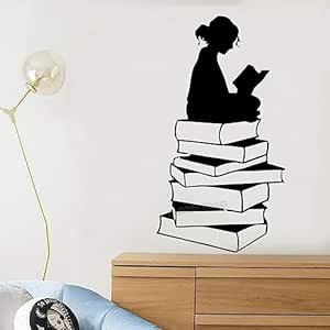 Buy GADGETS WRAP Vinyl Library Wall Sticker Girl Reading Book Sitting ...