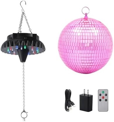 Rechargeable Disco Ball Motor Rotating with Light and 8 Inch Pink ...