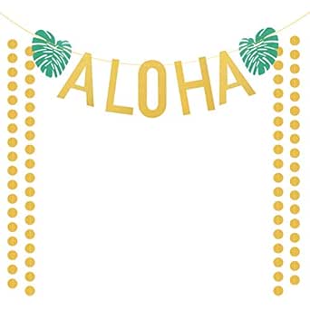 ALOHA Banner,ZERHOK Hawaii Garland Luau Tiki Decor with Tropical Palm ...