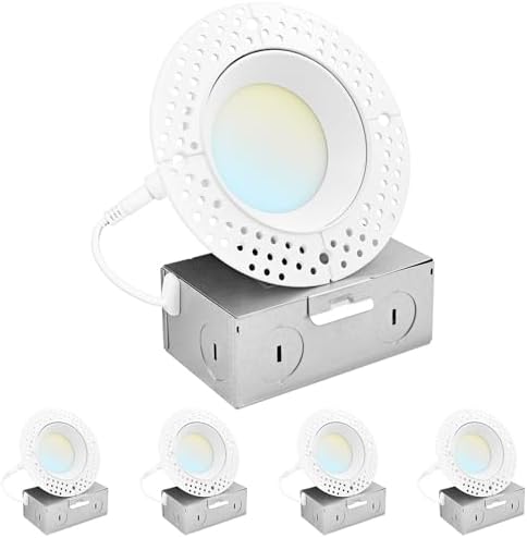 LUXRITE 3 Inch Trimless LED Recessed Light with Junction Box, 5CCT ...