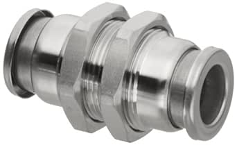 SMC KQG2 Series Stainless Steel 316 Push-to-Connect Tube Fitting, Bulkhead Union, 10mm Tube OD x ...