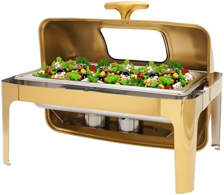 Amazon.com: 4 Packs 9QT Gold Roll Top Chafing Dish Buffet Set ...