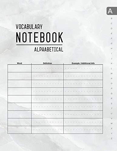 Amazon.com: Vocabulary Notebook Alphabetical: 8.5 x 11 Large Notebook 3 ...
