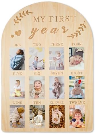 Baby Picture Frame, My First Year Baby Milestone Board Wood Photo ...