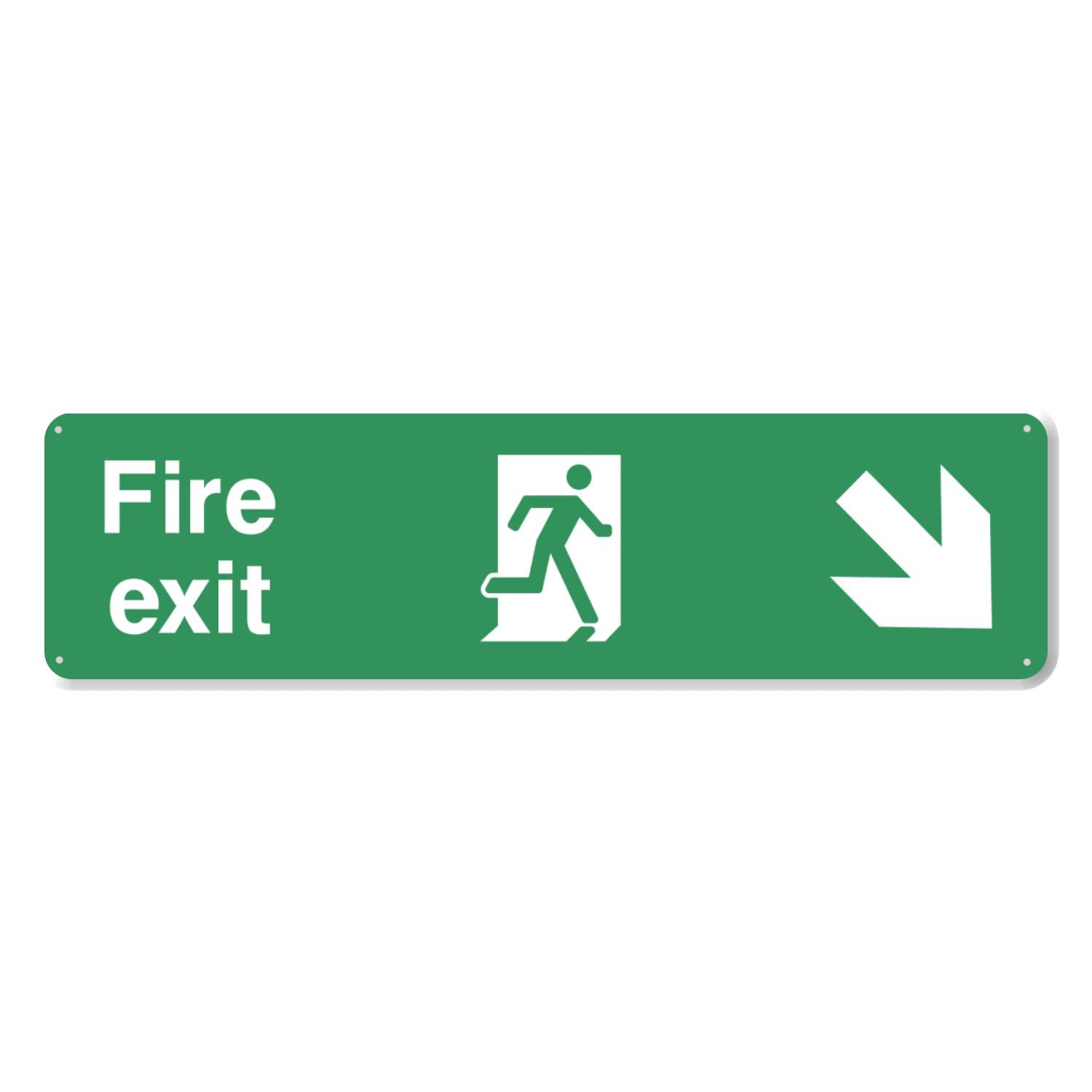 Buy Bottom Right Arrow Fire Exit Green Sign - 16 x 4 Inch PVC Fire ...