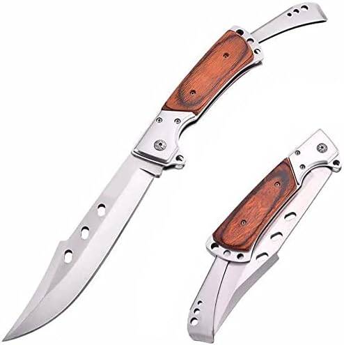 JOHOOBO Wooden Handle, Hunting Knife, Tactical Pocket Knife, Folding ...