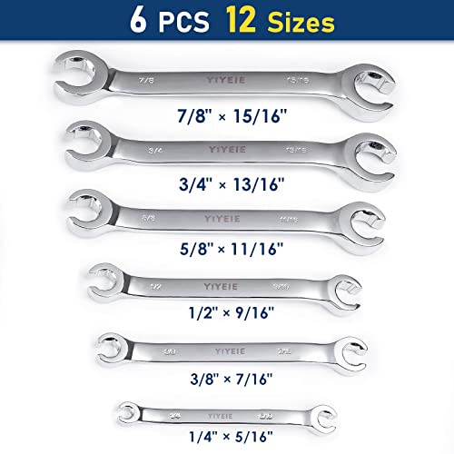 Snapklik.com : YIYEIE 6 Pc Flare Nut Wrench Set, SAE 1/4 To 15/16, CR-V ...